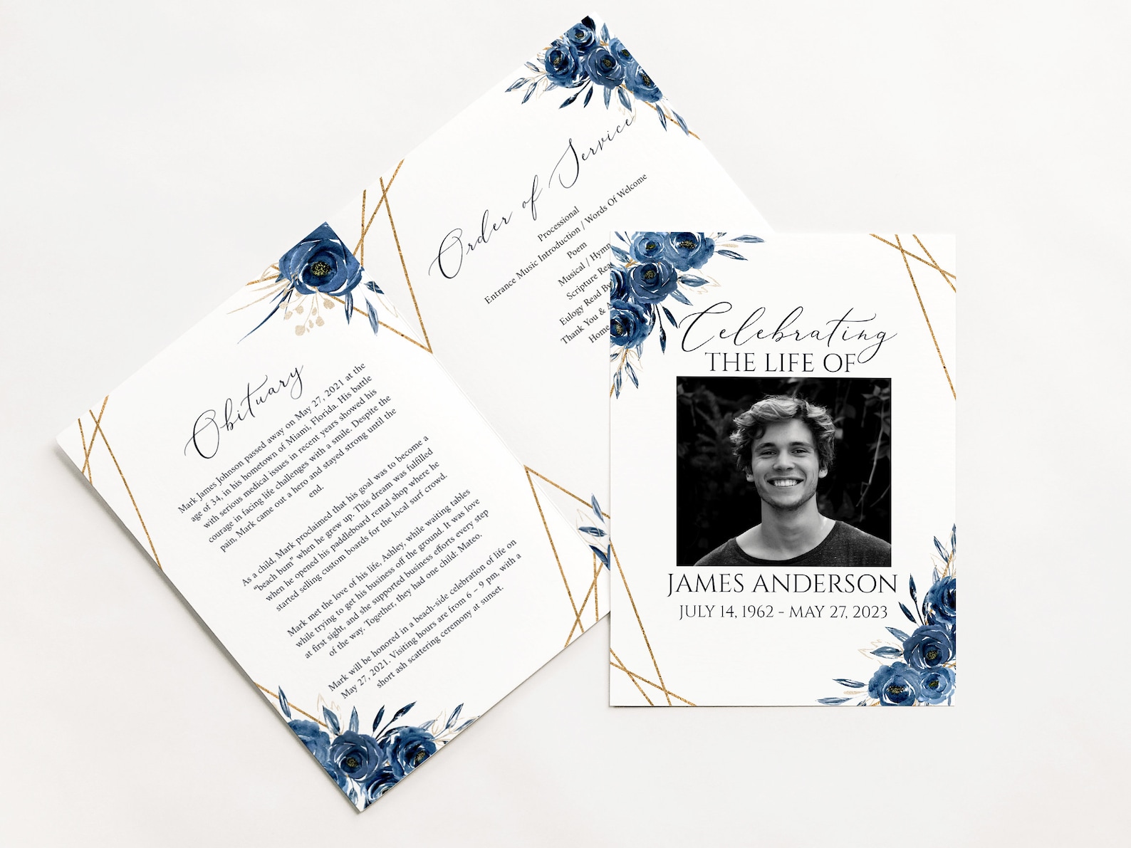 Royal Blue Funeral Program Template, Blue Funeral Brochure, Blue ...