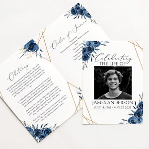 11x17 Royal Blue Funeral Program Template, Blue Funeral Brochure, Blue ...