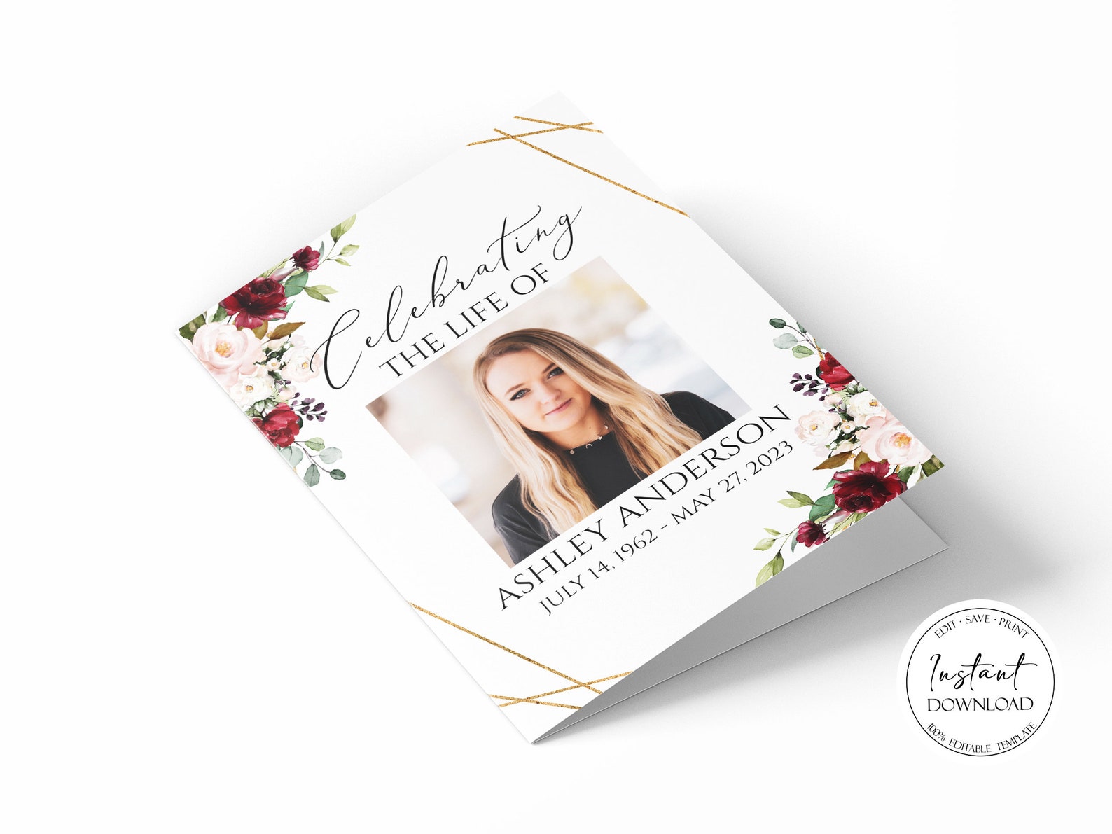 11x17 Red Roses Funeral Program Template Celebration of Life - Etsy