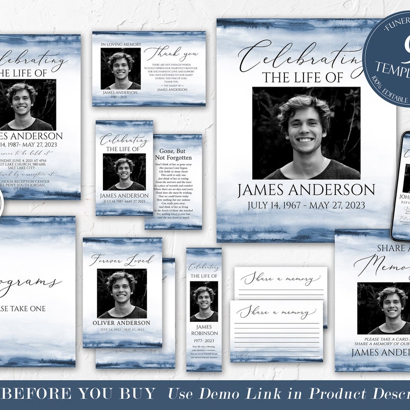 Blue Funeral Template - Etsy