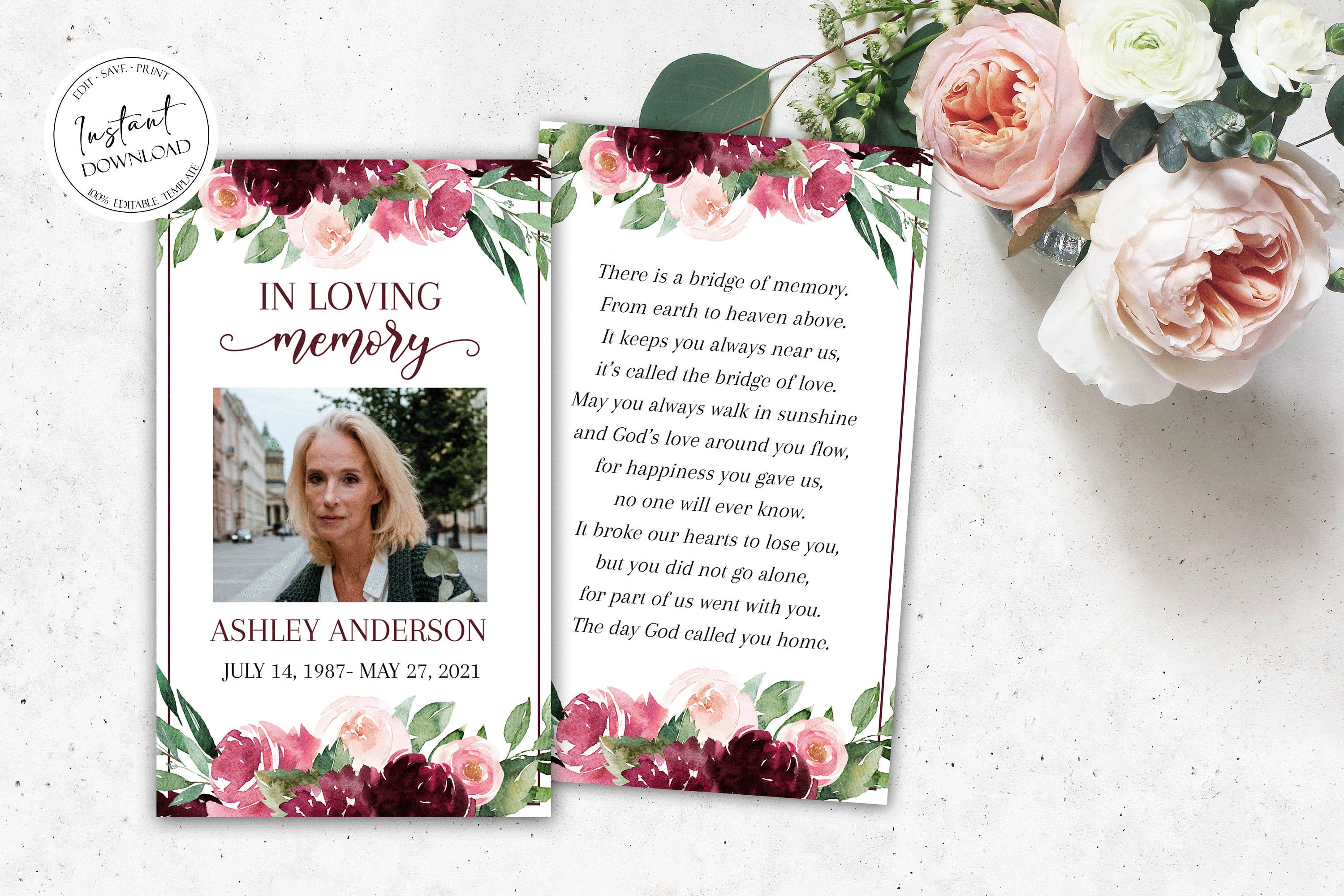 Editable Red Funeral Prayer Card Printable Memorial Prayer - Etsy