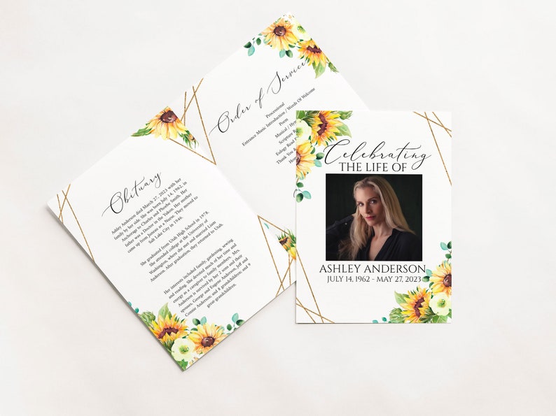 Celebration of Life Funeral Program Sunflower Funeral Program Template ...
