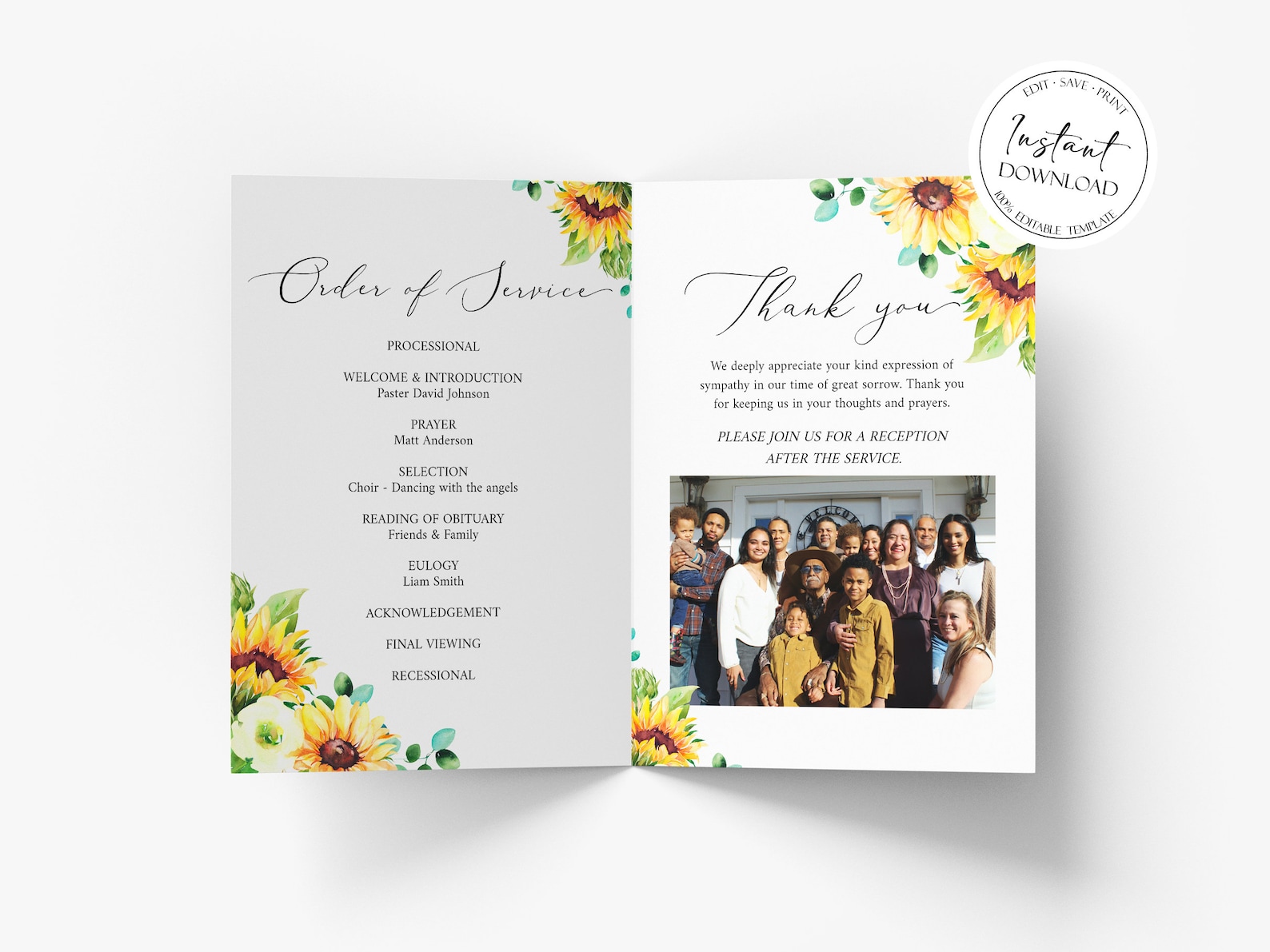 Sunflower 8 Page Funeral Program Celebration of Life Program - Etsy