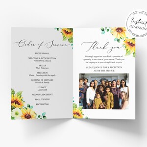 Sunflower 8 Page Funeral Program, Celebration of Life Program Yellow ...