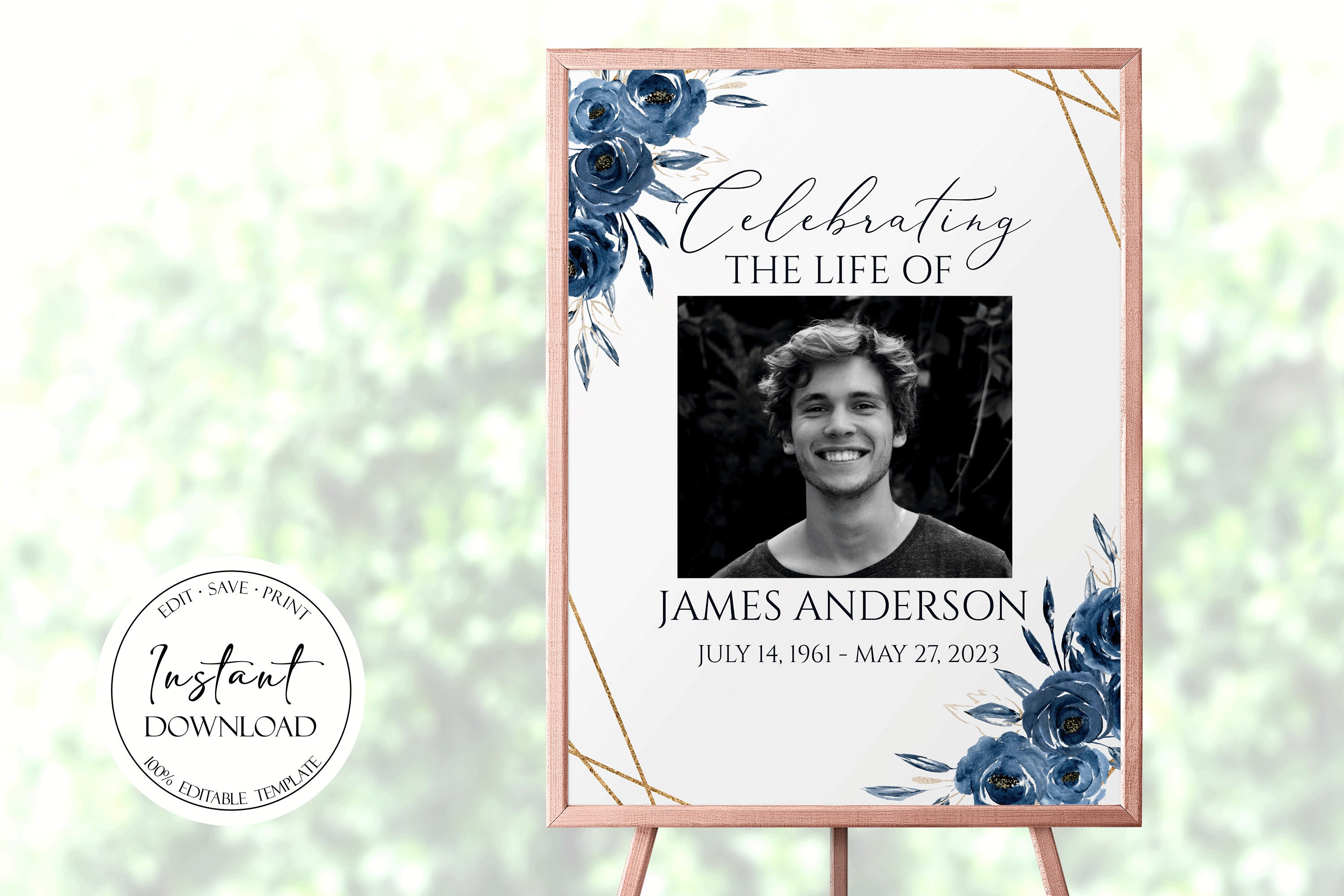 Celebration of Life Sign, Royal Blue Funeral Welcome Sign, in Loving ...