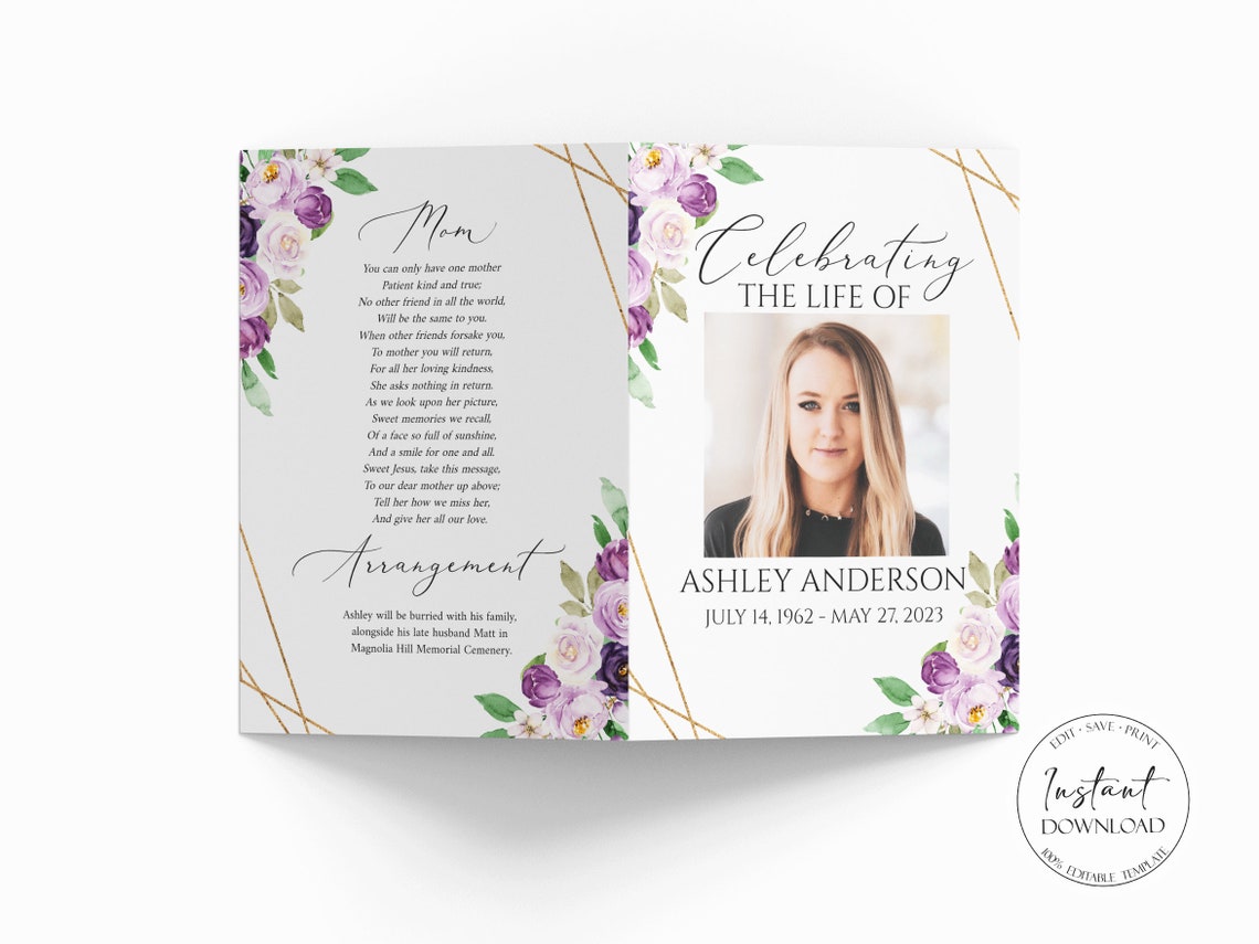 11x17 Celebration of Life Funeral Program Floral Purple - Etsy