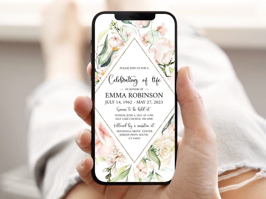 Digital Funeral Invitation, Floral Funeral Announcement, Memorial Evite ...
