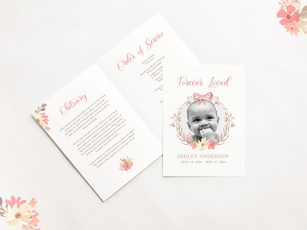 Baby Funeral Program, Funeral Service Program Template for Baby, Child ...