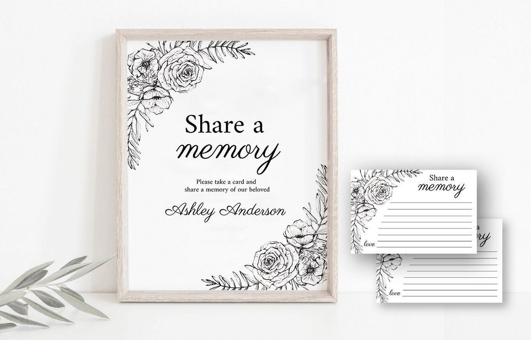 Share a Memory Funeral Sign and Share a Memory Card, Funeral Memory ...
