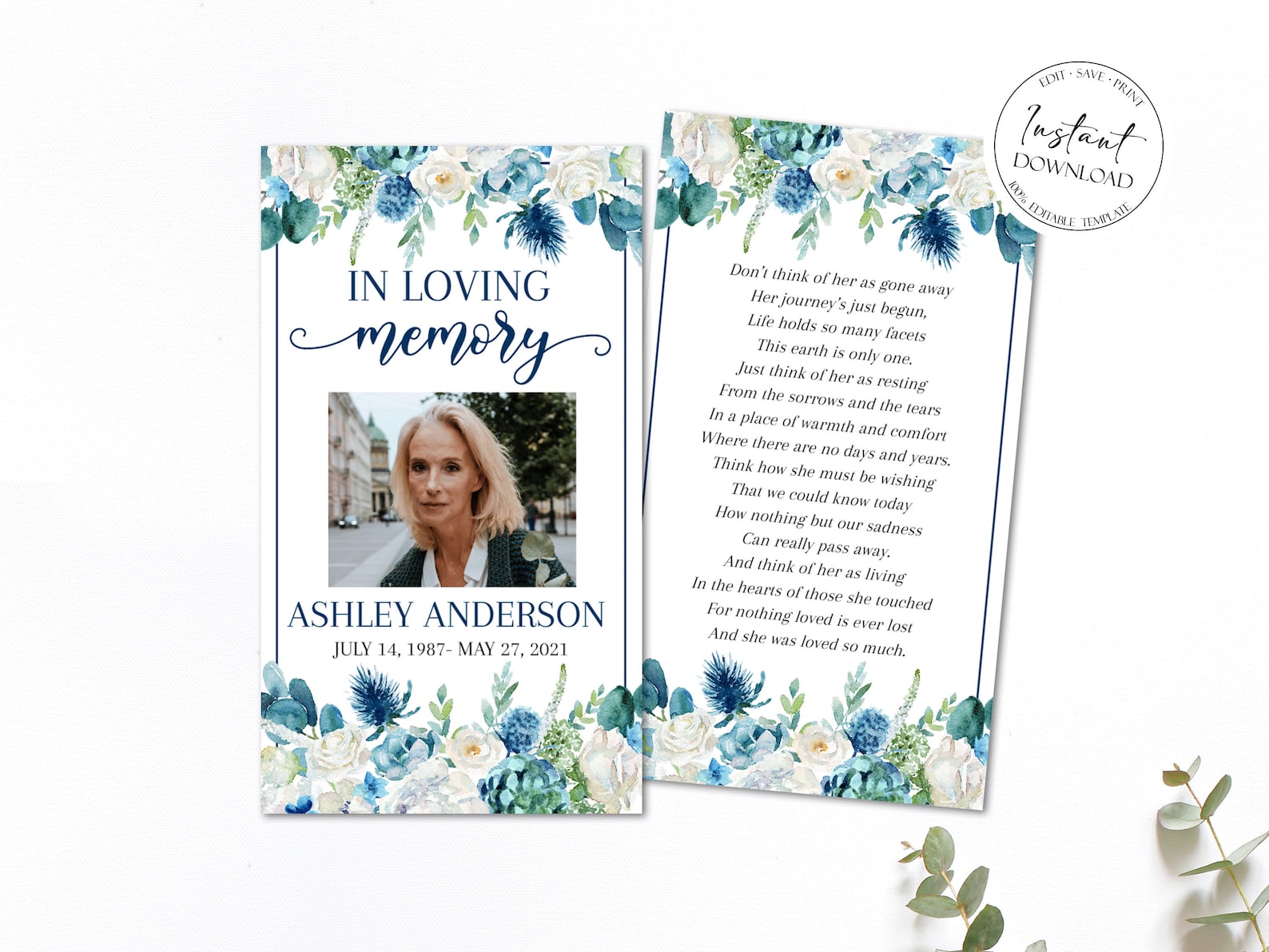 Editable Funeral Prayer Card Template Printable Memorial - Etsy