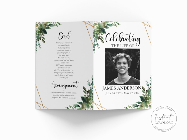 11x17 Celebration of Life Funeral Program Template Greenery - Etsy