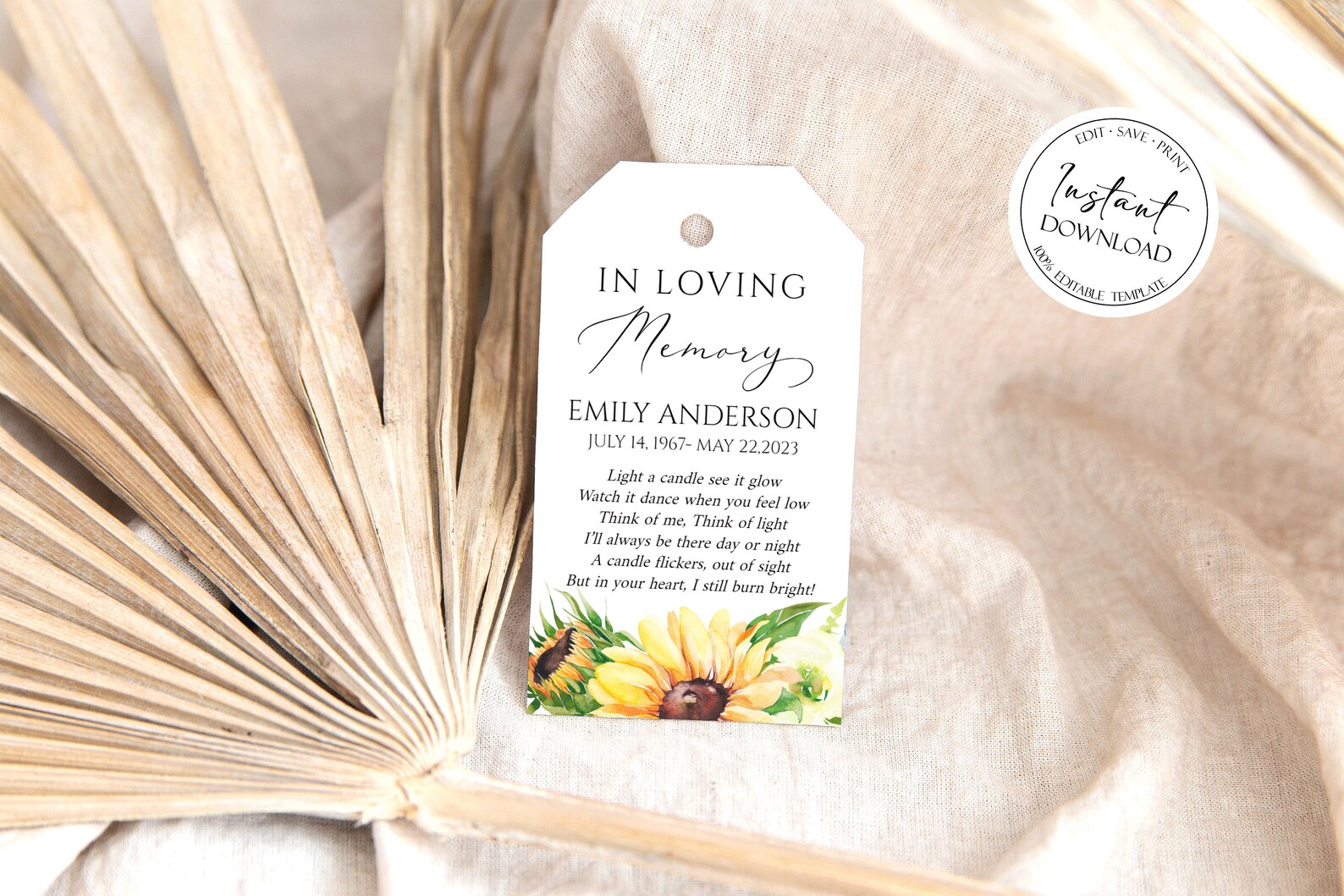 Celebration of Life Invitation Funeral Favor Tag Template - Etsy