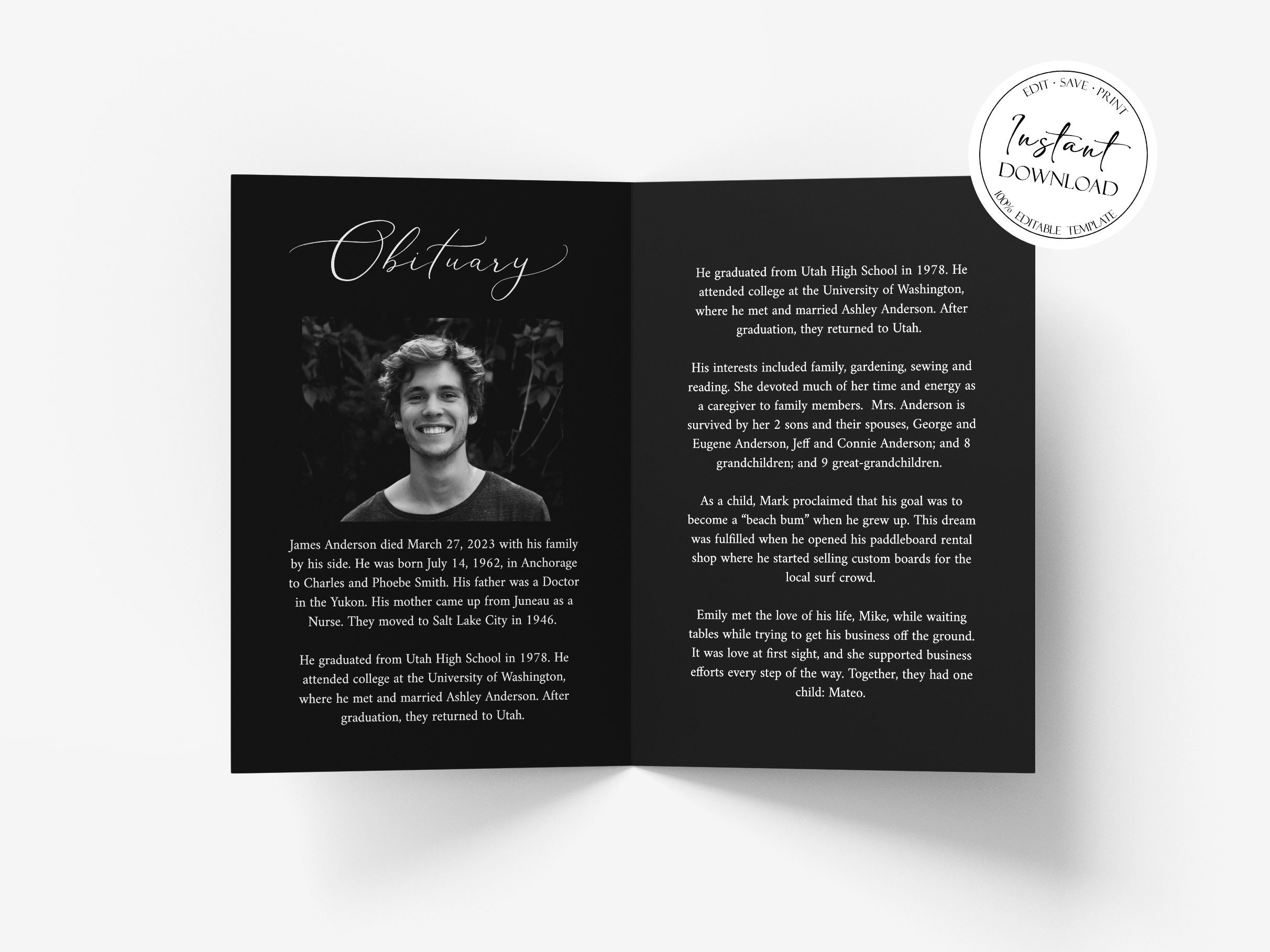 Black 8 Page Funeral Program Template Celebration of Life - Etsy