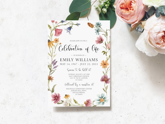 Celebration of Life Invitation Garden Flower Funeral - Etsy
