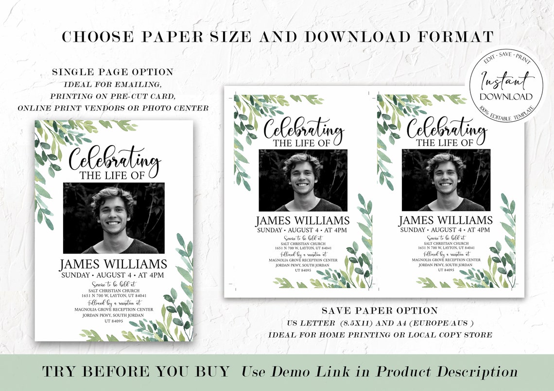 Editable Funeral Bundle Memorial Package Celebration of Life | Etsy