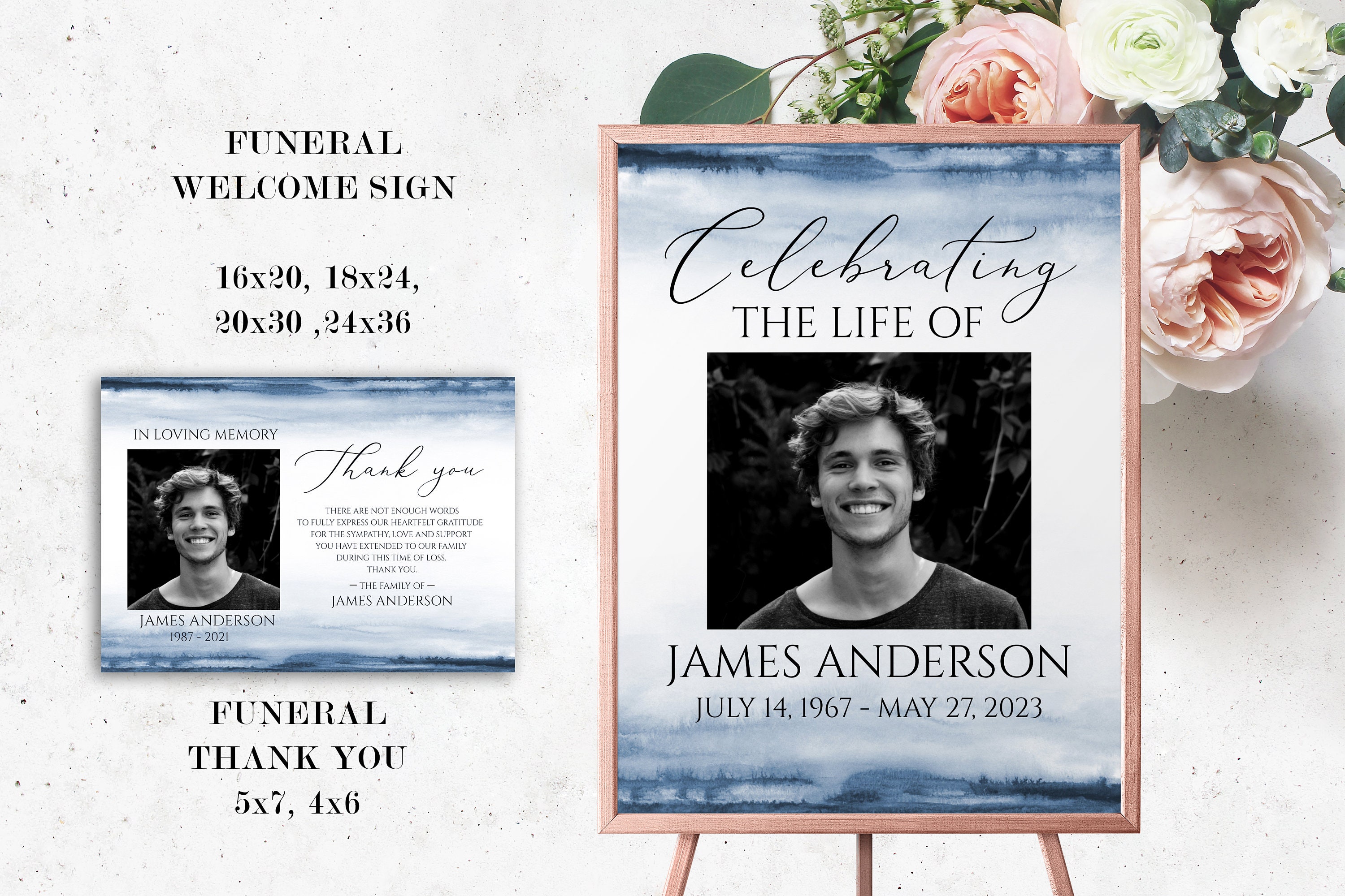 Blue Watercolor Baby Funeral Bundle Template Memorial Package ...