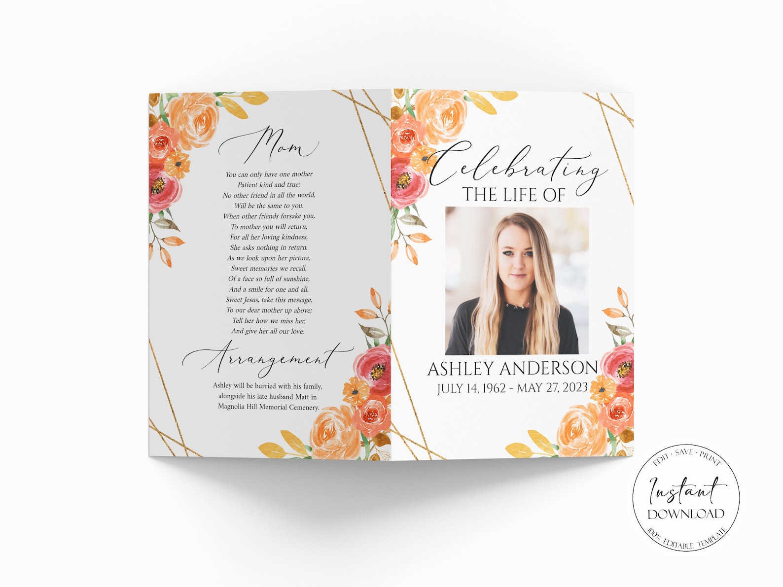Celebration of Life Funeral Program, Fall Funeral Program Template ...