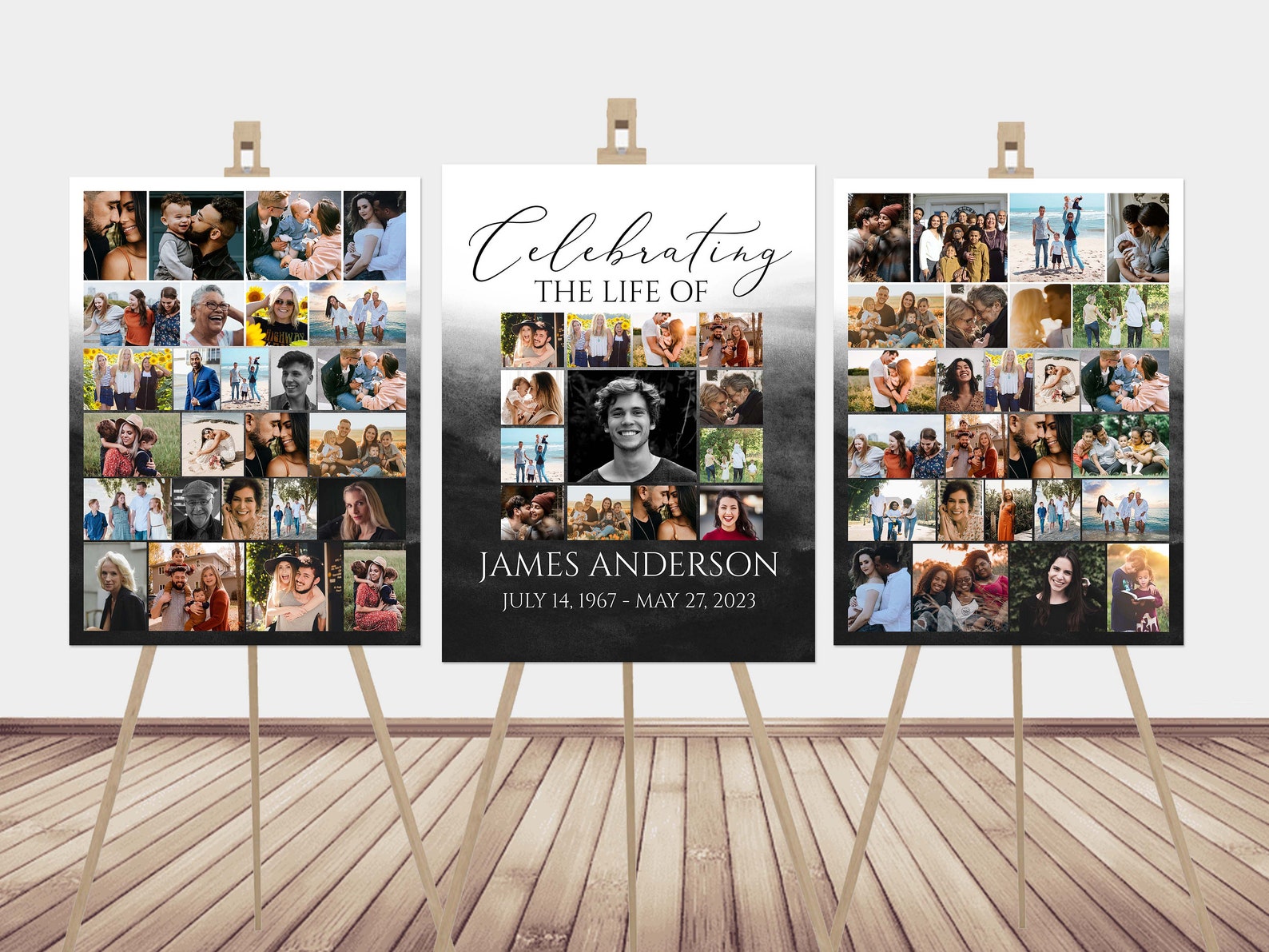 Celebration of Life Funeral Poster Editable Black Watercolor Photo ...