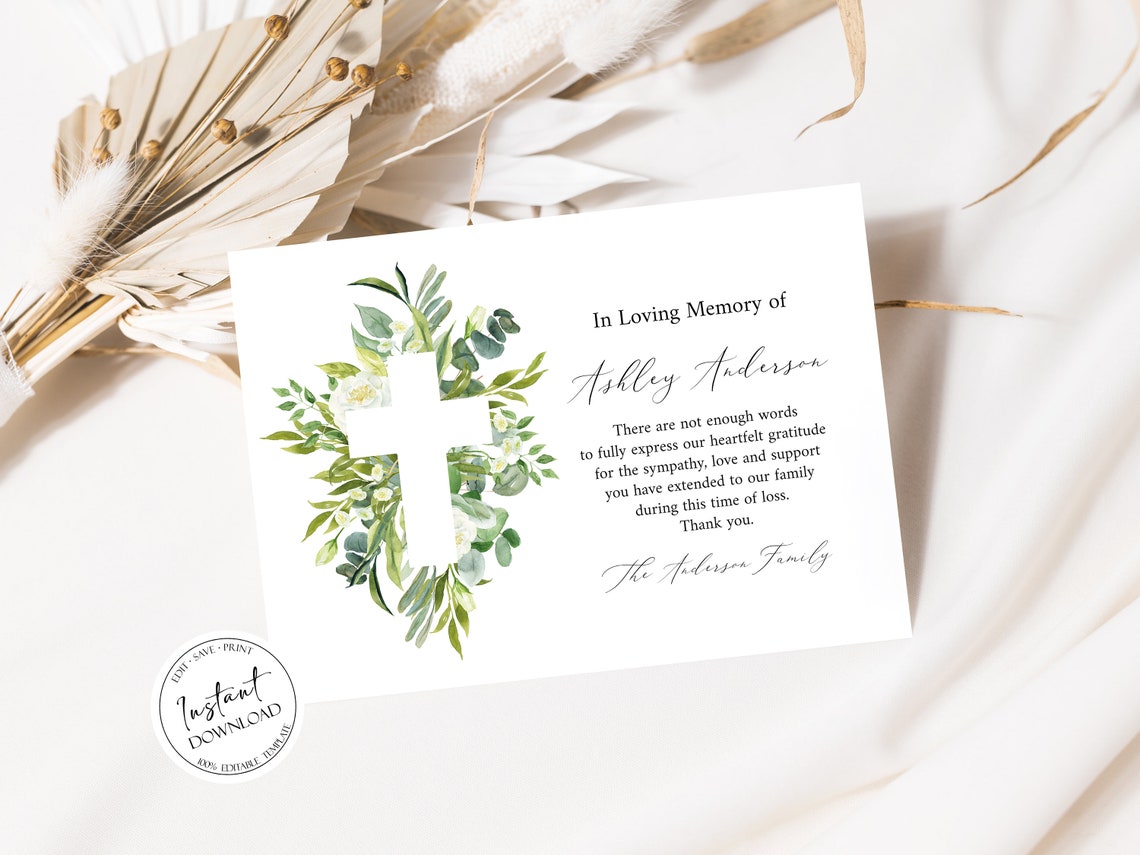 In Loving Memory of Funeral Thank You Floral Greenery Cross - Etsy