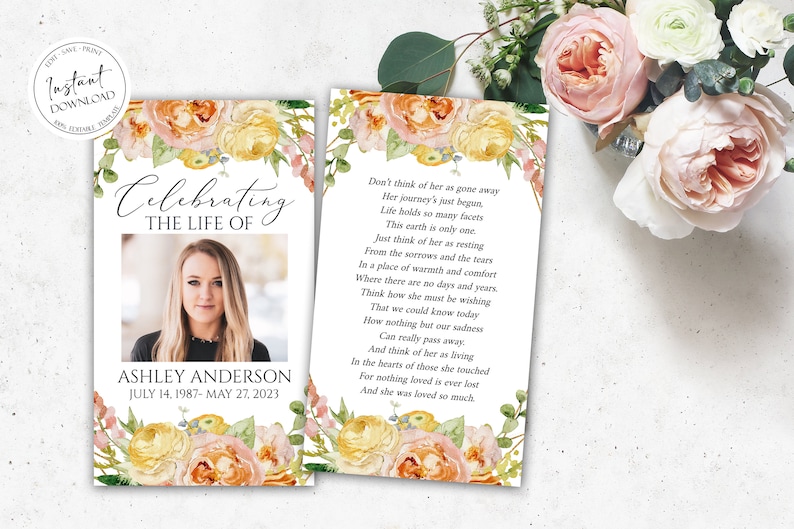 Editable Funeral Prayer Card Template Printable Memorial - Etsy