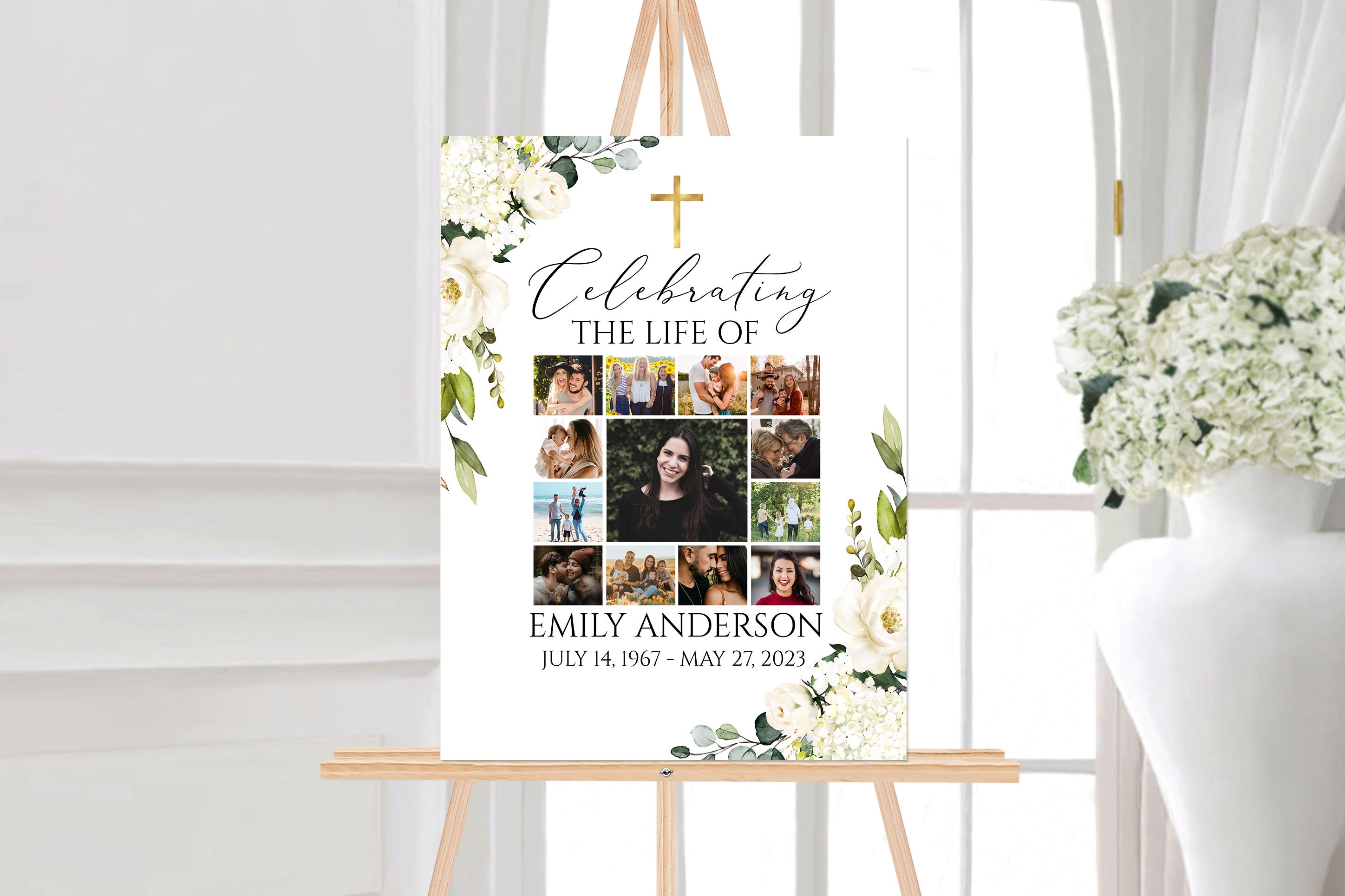 Celebration of Life Multiple Photos Funeral Welcome Sign, Editable ...