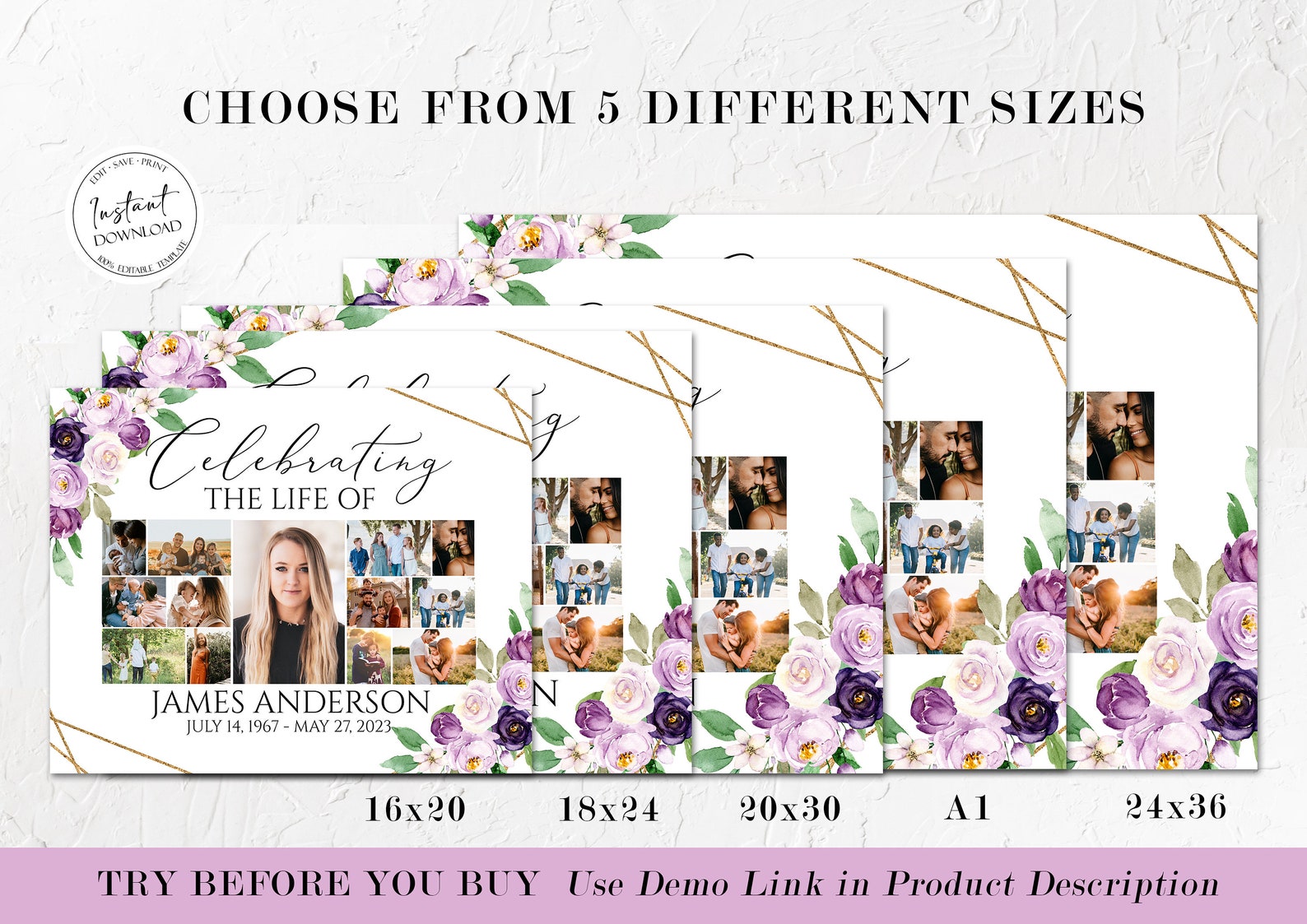 Celebration of Life Multiple Photos Funeral Welcome Sign Editable ...
