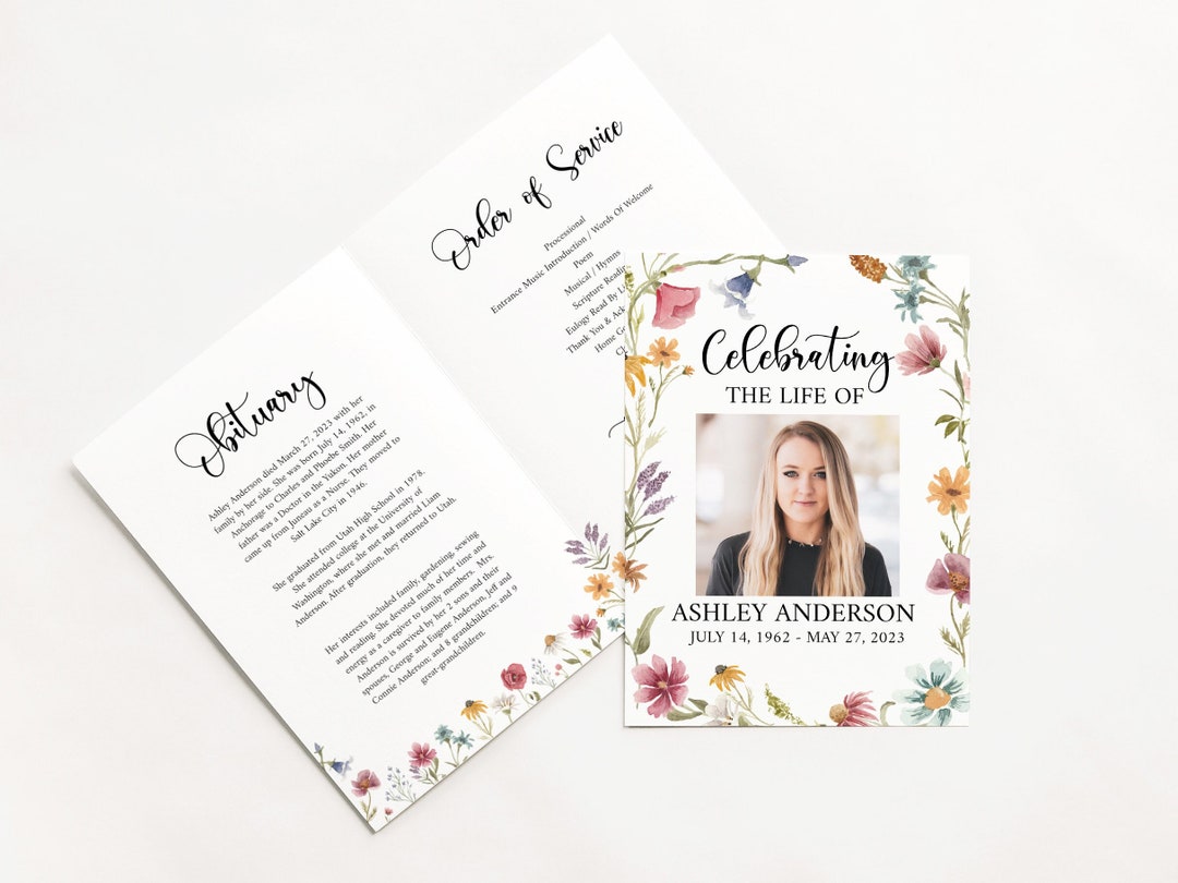 Celebration of Life Funeral Program Wildflower Funeral - Etsy
