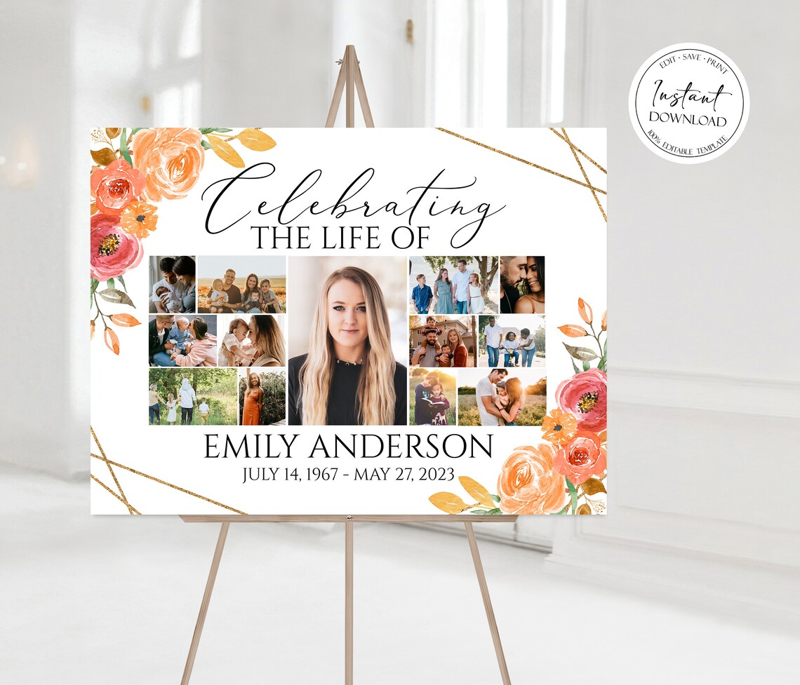 Fall Celebration of Life Funeral Welcome Sign Multiple Photos - Etsy