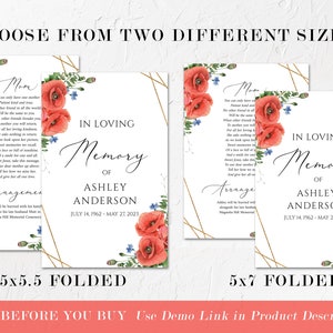 Celebration of Life Funeral Program Template, Red Poppies Funeral ...