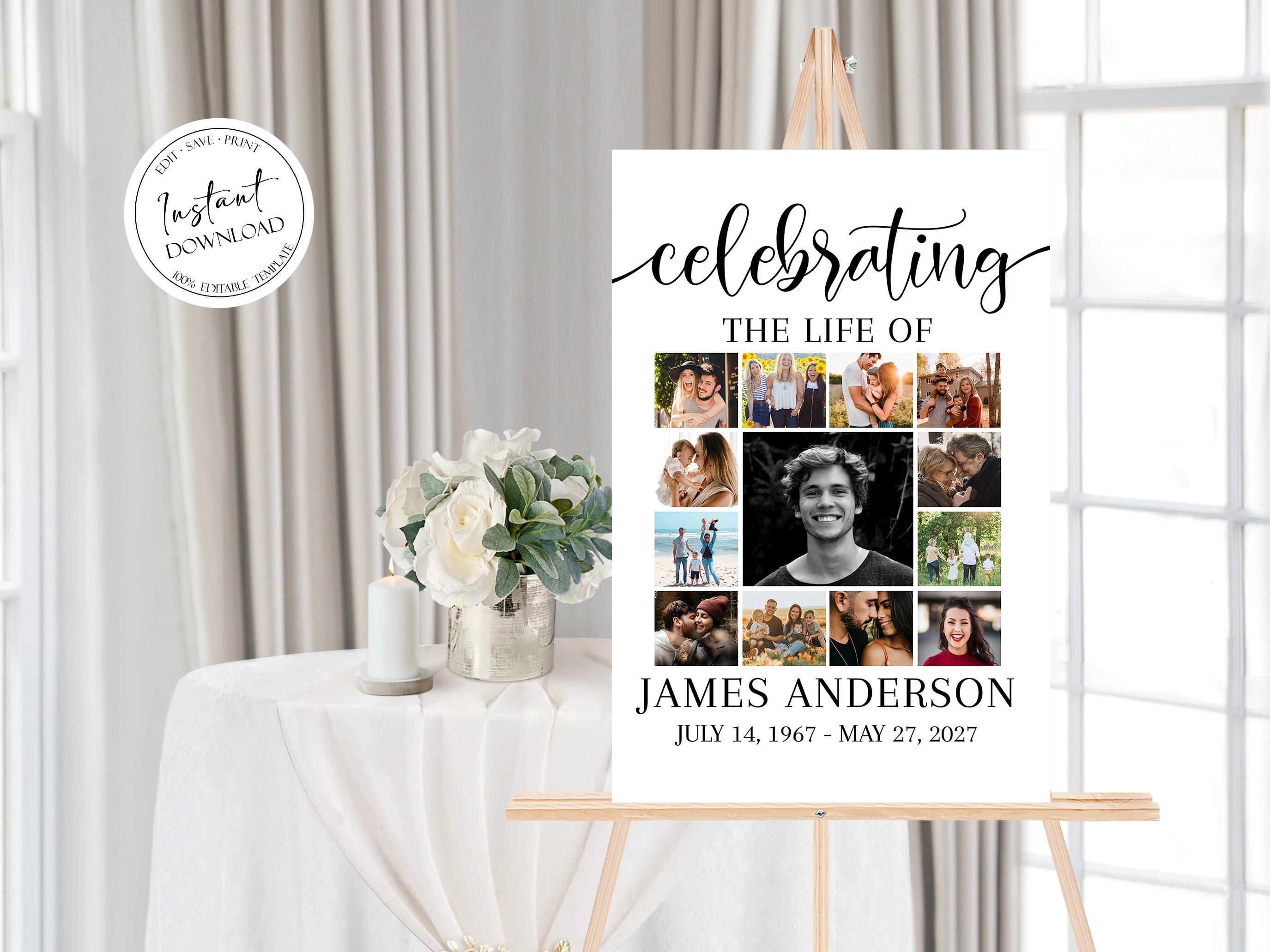 Celebration of Life Multiple Photos Funeral Welcome Sign, Editable ...