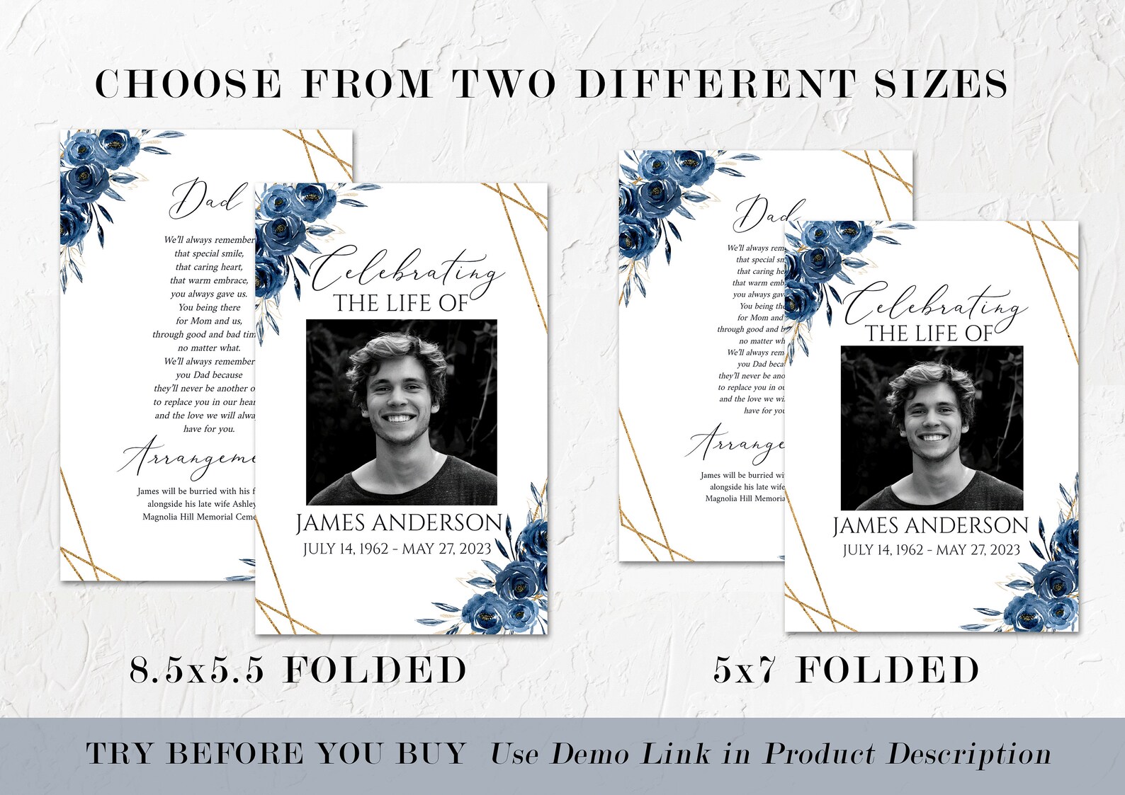 Royal Blue Funeral Program Template, Blue Funeral Brochure, Blue ...