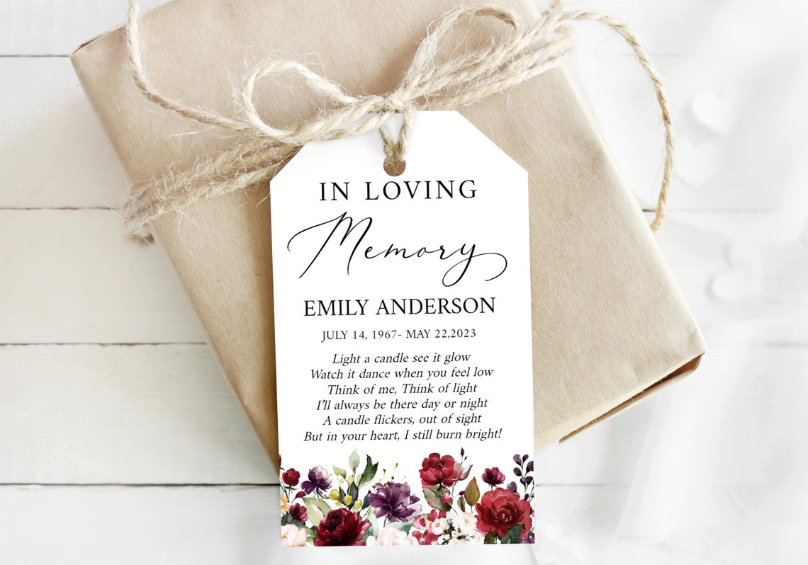 Red Roses Funeral Favor Tag Template Memorial Candle Favor - Etsy