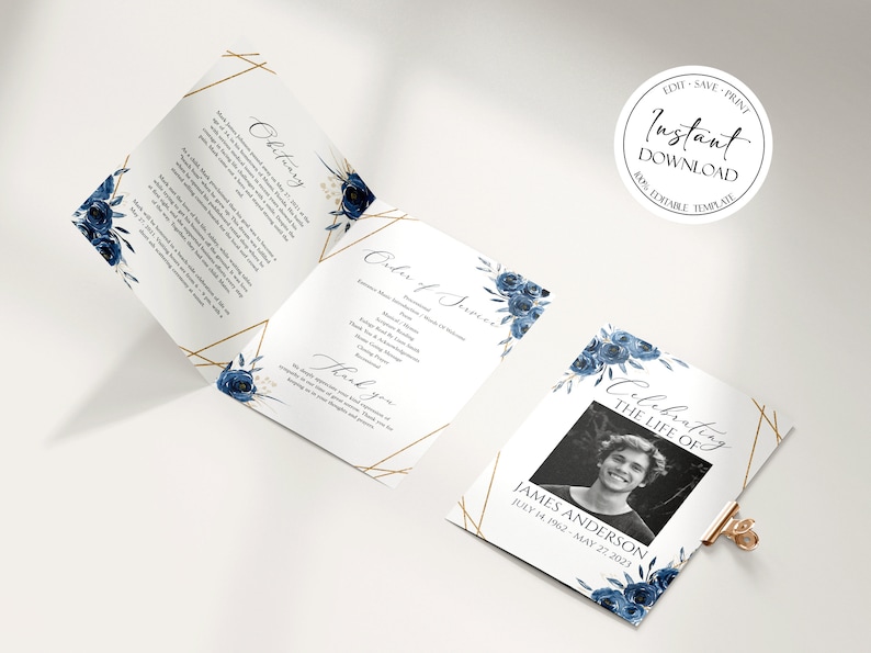 Royal Blue Funeral Program Template, Blue Funeral Brochure, Blue ...