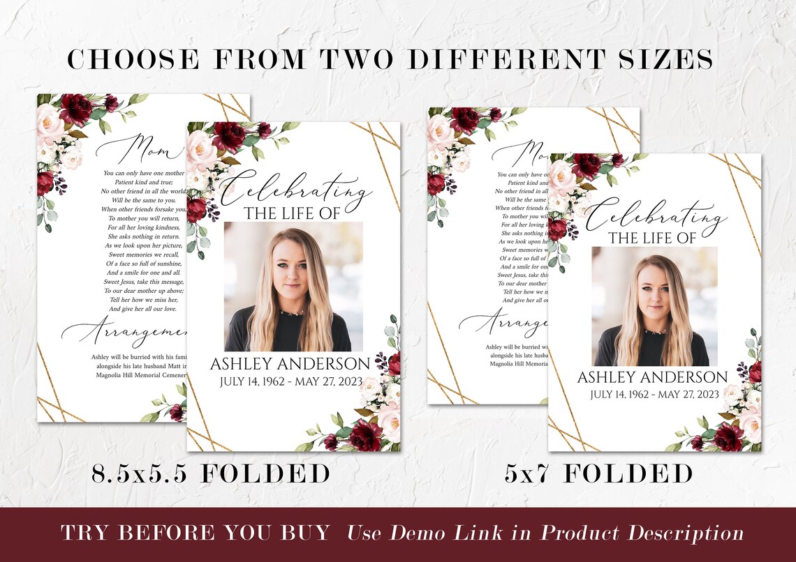 Celebration of Life Funeral Program Red Roses Funeral Program - Etsy