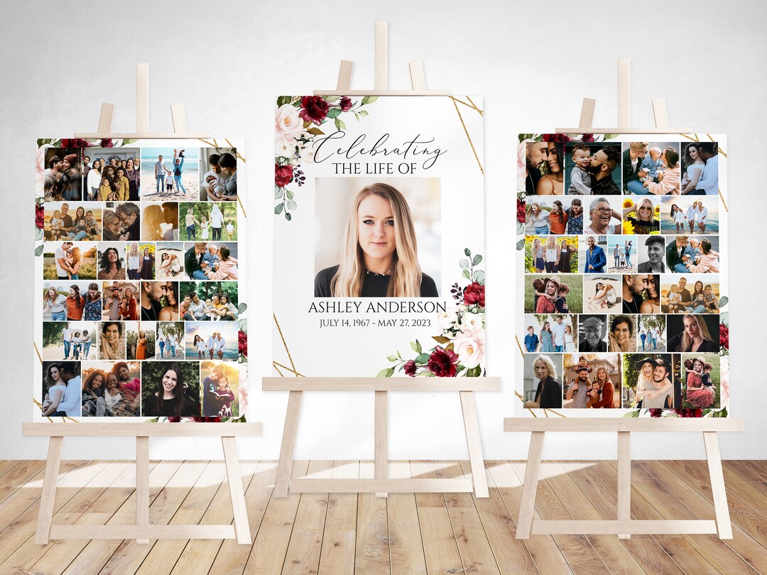 Celebration of Life Funeral Poster Red Roses Photo Collage Funeral ...