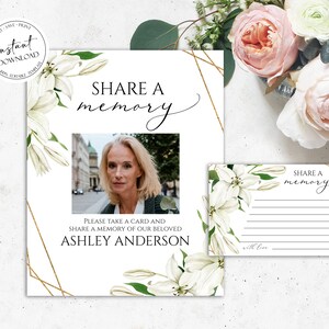 Share a Memory Funeral Sign, Share a Memory Card, Greenery Funeral ...