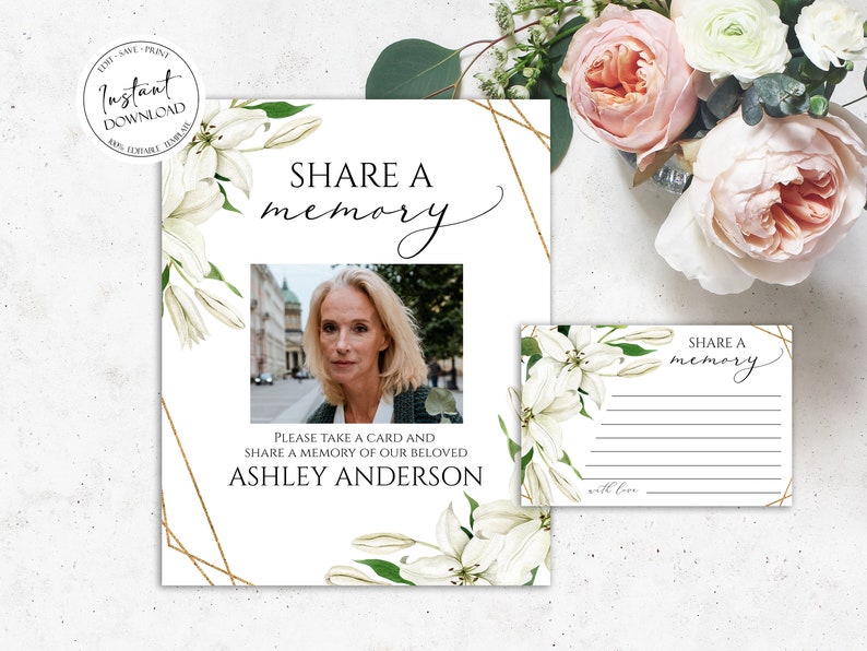 Share a Memory Funeral Sign, Share a Memory Card, Greenery Funeral ...