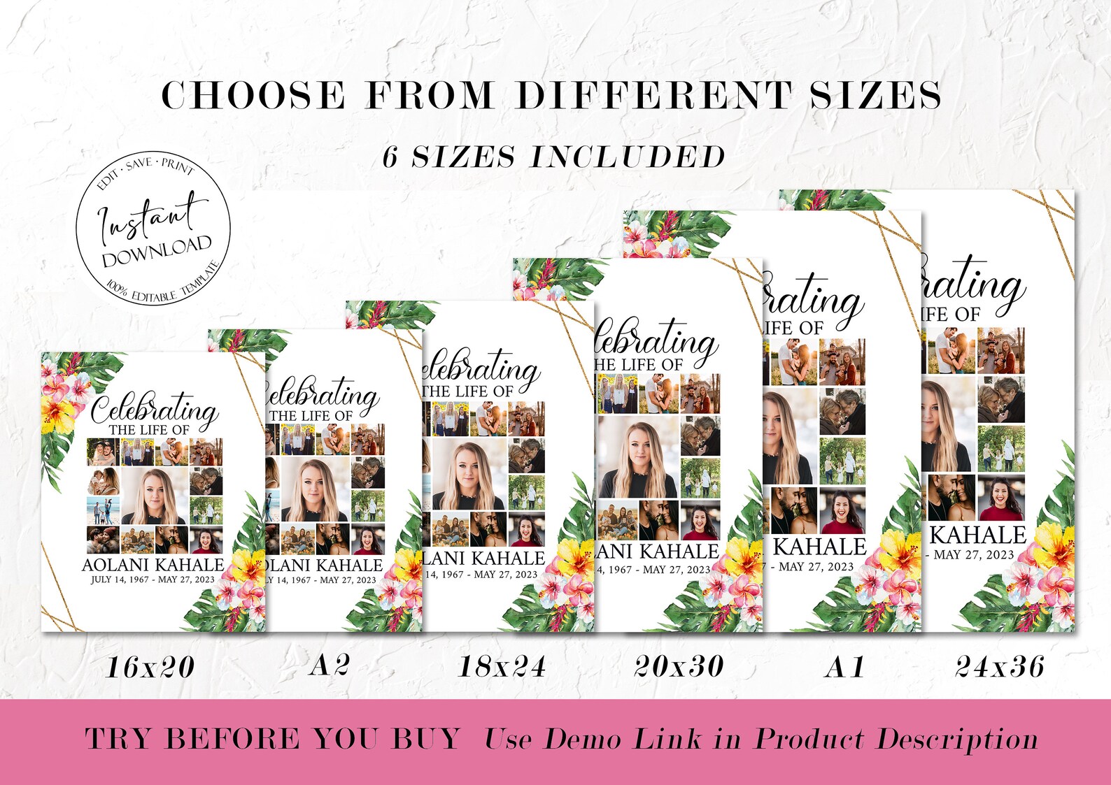 Celebration of Life Multiple Photos Funeral Welcome Sign Template ...