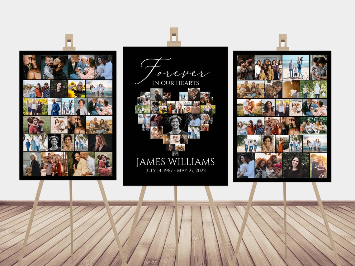 Celebration of Life Funeral Poster, Black Heart Photo Collage Funeral ...