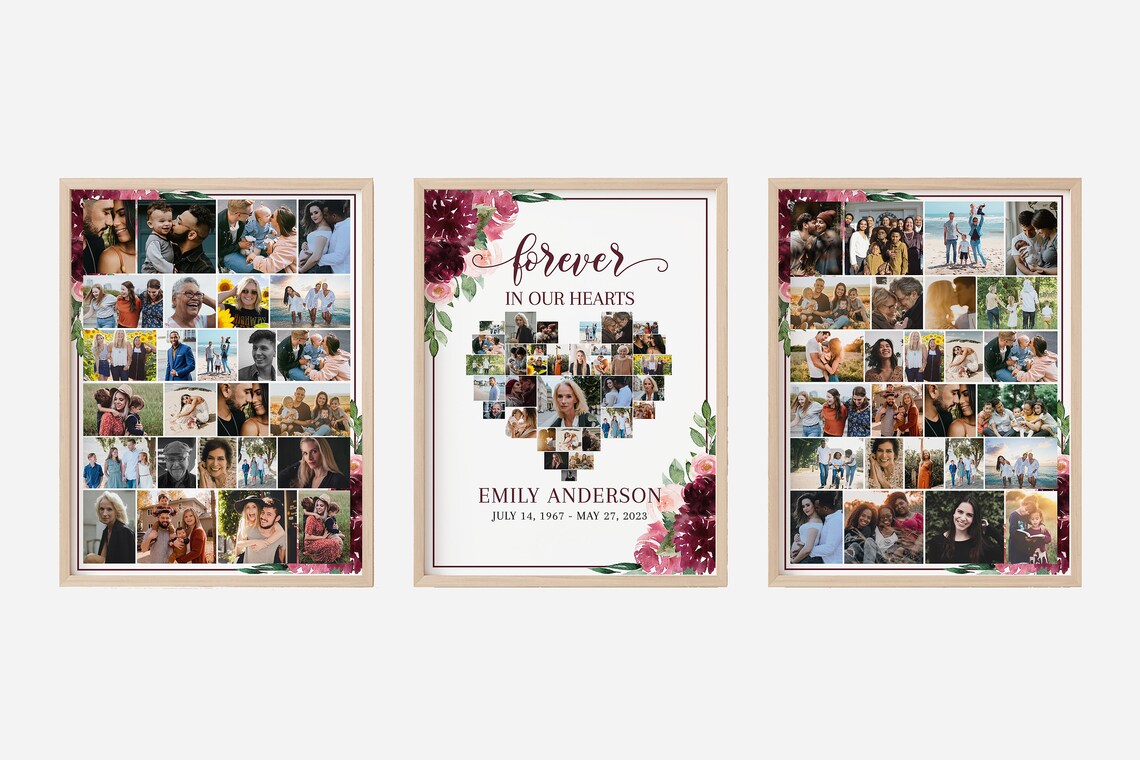 Celebration of Life Funeral Poster Red Roses Heart Photo - Etsy