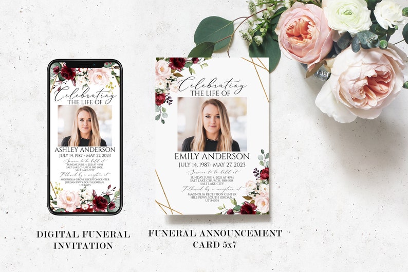 Editable Funeral Bundle, Red Roses Memorial Package, Celebration of ...