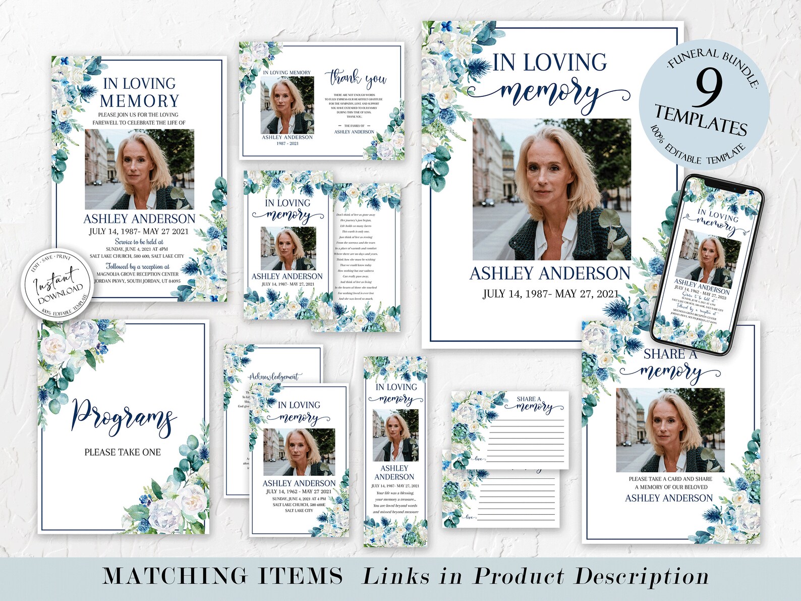 In Loving Memory of Sympathy Card, Blue Flowers Funeral Thank You ...