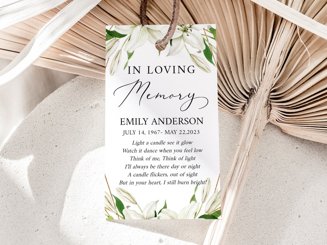 Celebration of Life Invitation Funeral Favor Tag Template White Lilies ...