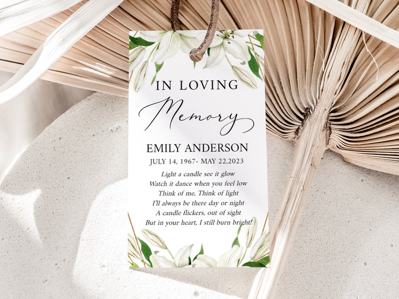 Celebration of Life Invitation Funeral Favor Tag Template - Etsy