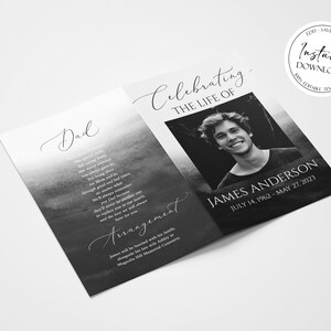 Celebration of Life Black Funeral Program, Black Watercolor Funeral ...