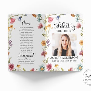 Wildflower 8 Page Funeral Program, Celebration of Life Program ...