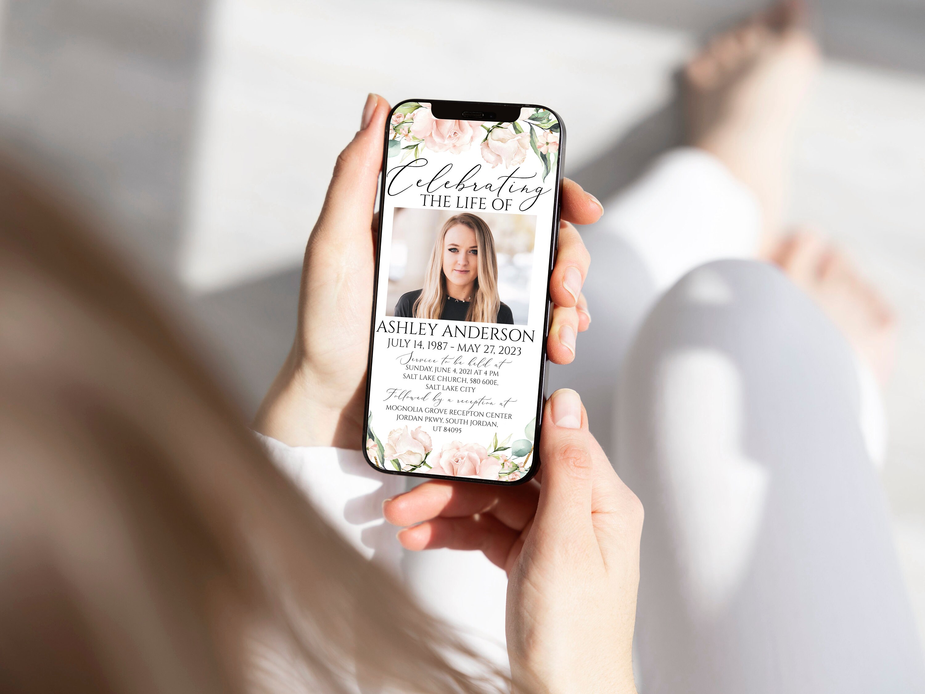 Digital Funeral Invitation, Blush Funeral Announcement, Memorial Evite ...