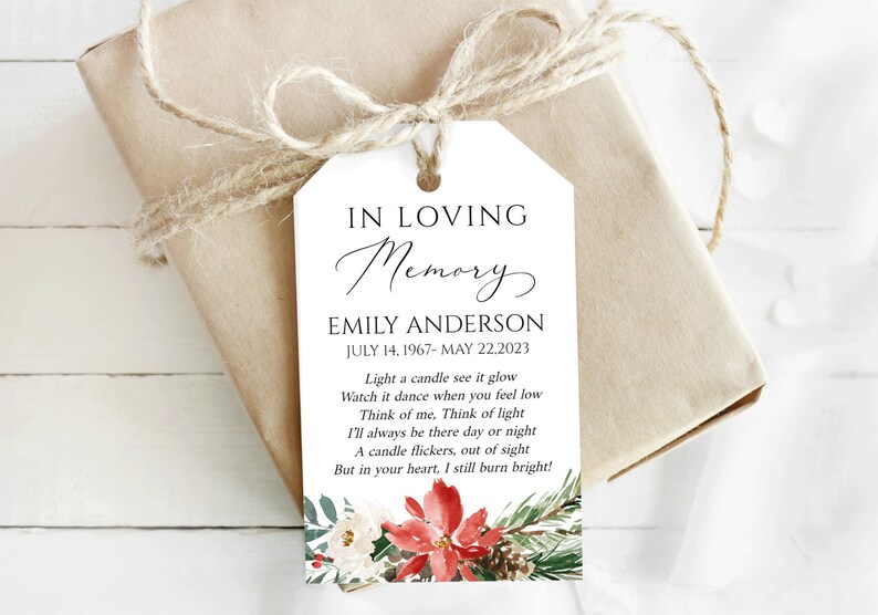 Celebration of Life Christmas Funeral Favor Tag Template, Winter ...