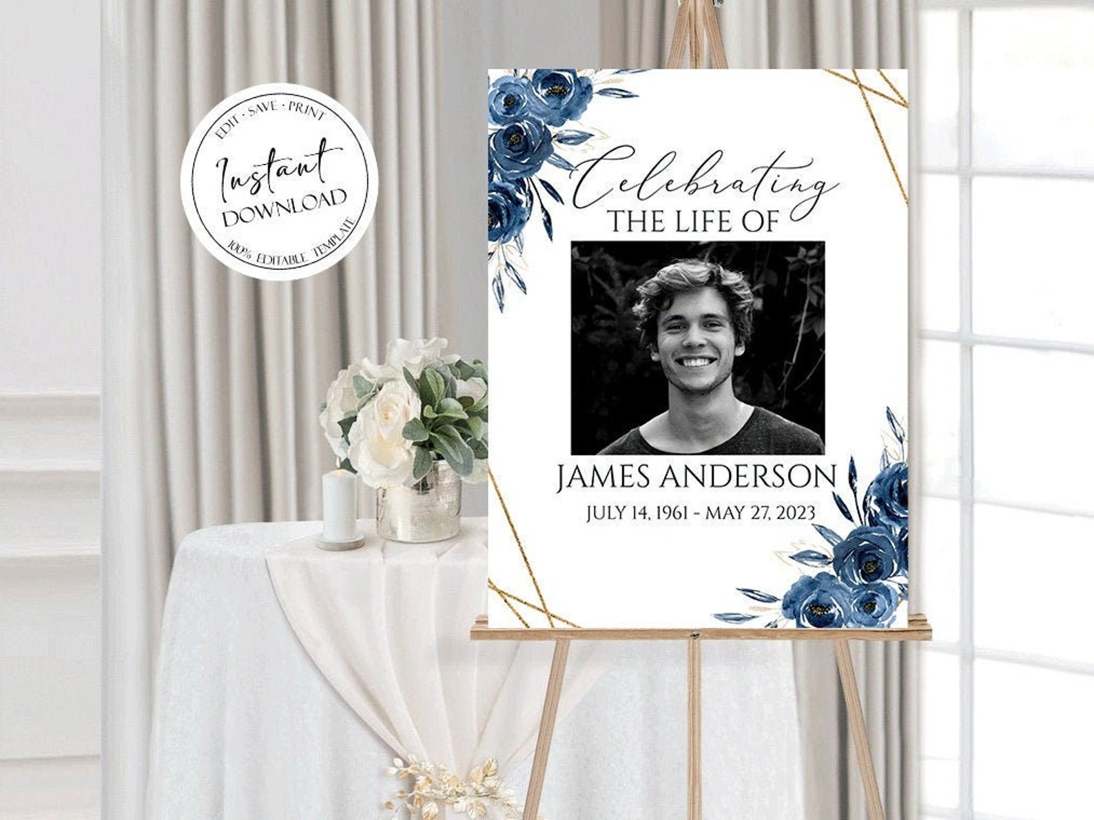 Celebration of Life Sign, Royal Blue Funeral Welcome Sign, in Loving ...