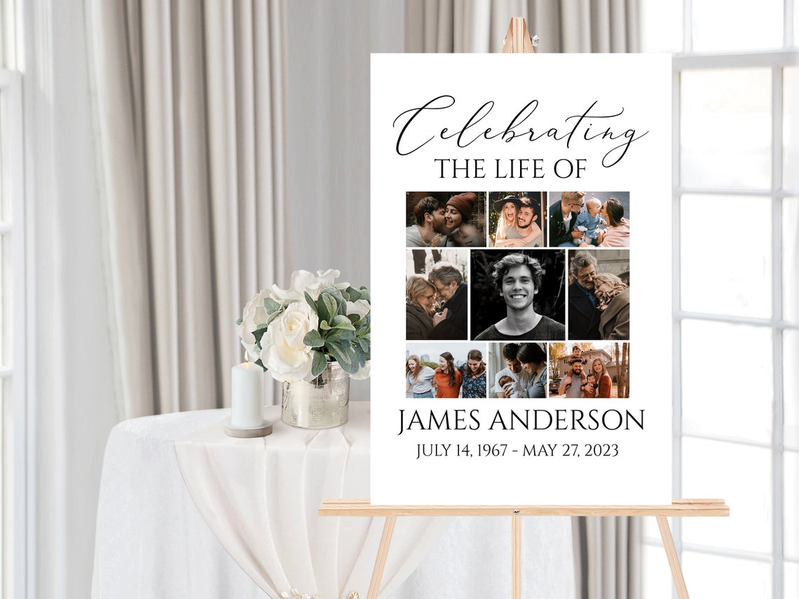 Celebration of Life Multiple Photos Funeral Welcome Sign, Editable ...